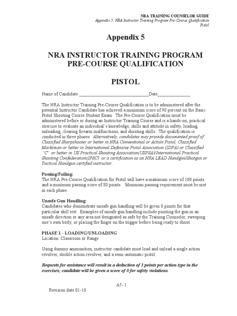 Appendix 5 Nra Instructor Training Program Pre-Course Qualification ...
