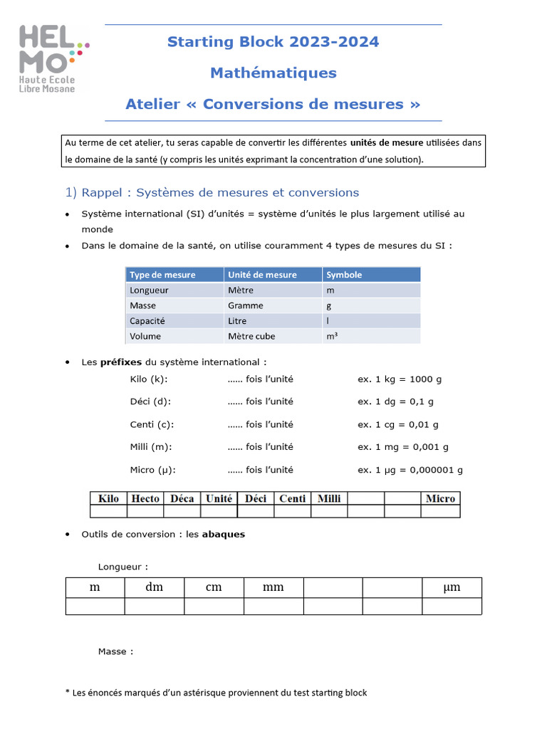 SB Math Atelier Conversions de Mesures | PDF