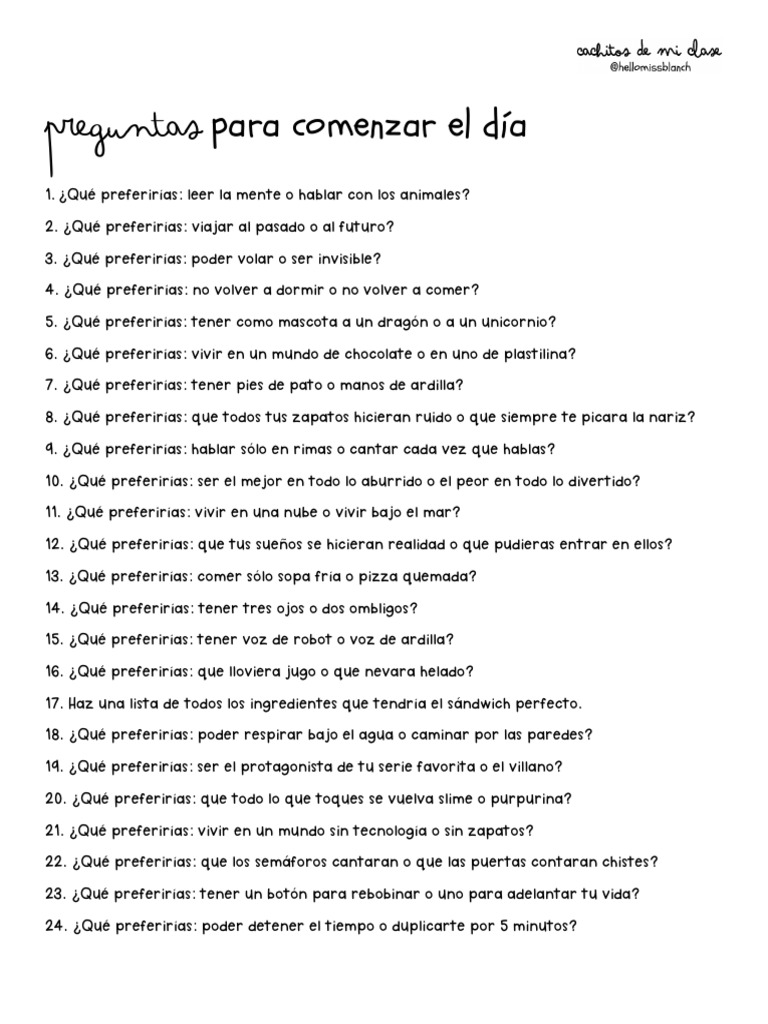 Preguntas creativas para iniciar el día | PDF