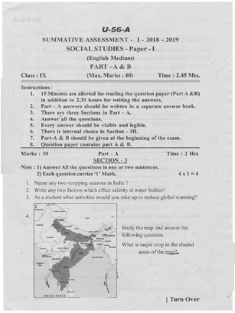 AndhraPradesh Class 9th SA-1 - 2018 - Question Paper1 - Social Studies ...
