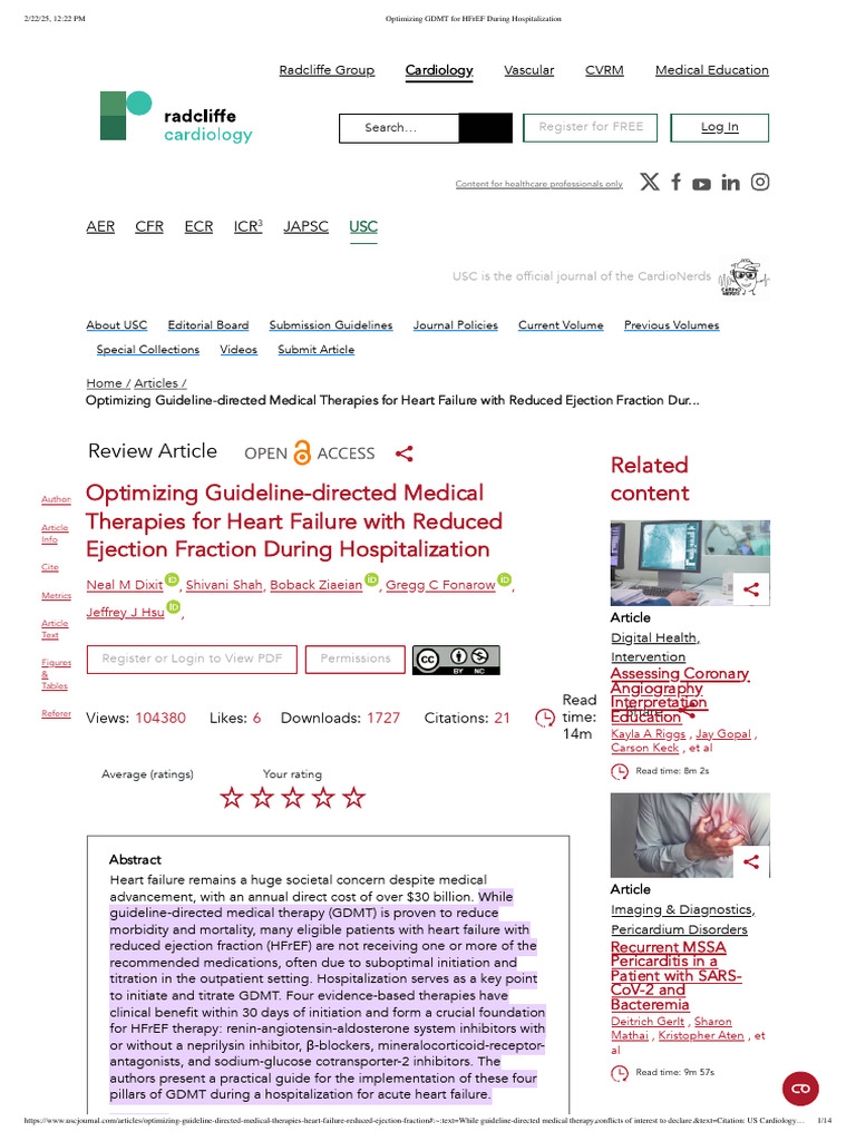 Optimizing GDMT For HFrEF During Hospitalization 2021 | PDF | Blood ...