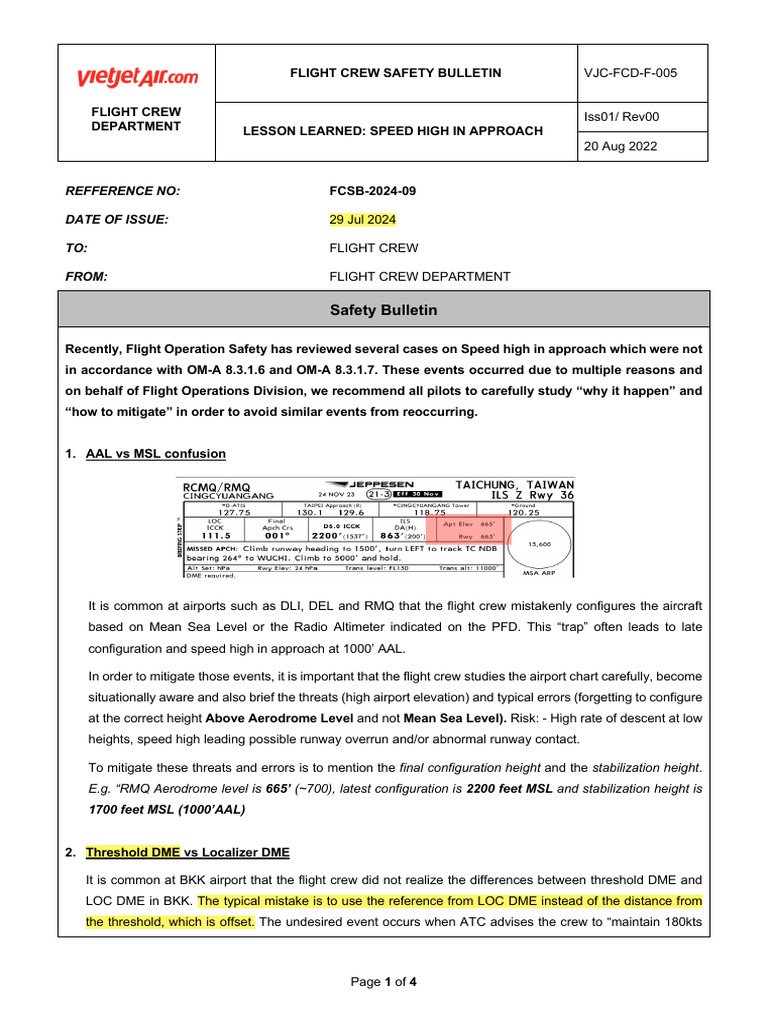 Flight Crew Safety Bulletin 2024-09 - Lesson Learned of Speed High in ...