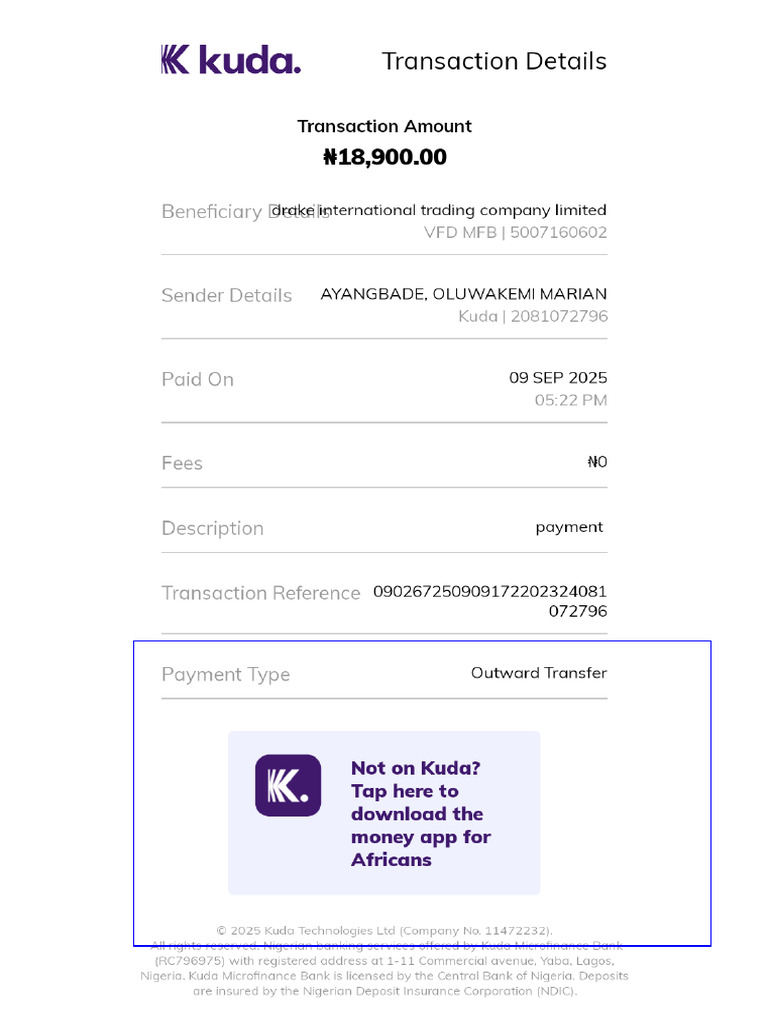 Transaction Receipt For Drake International Trading Company Limited | PDF