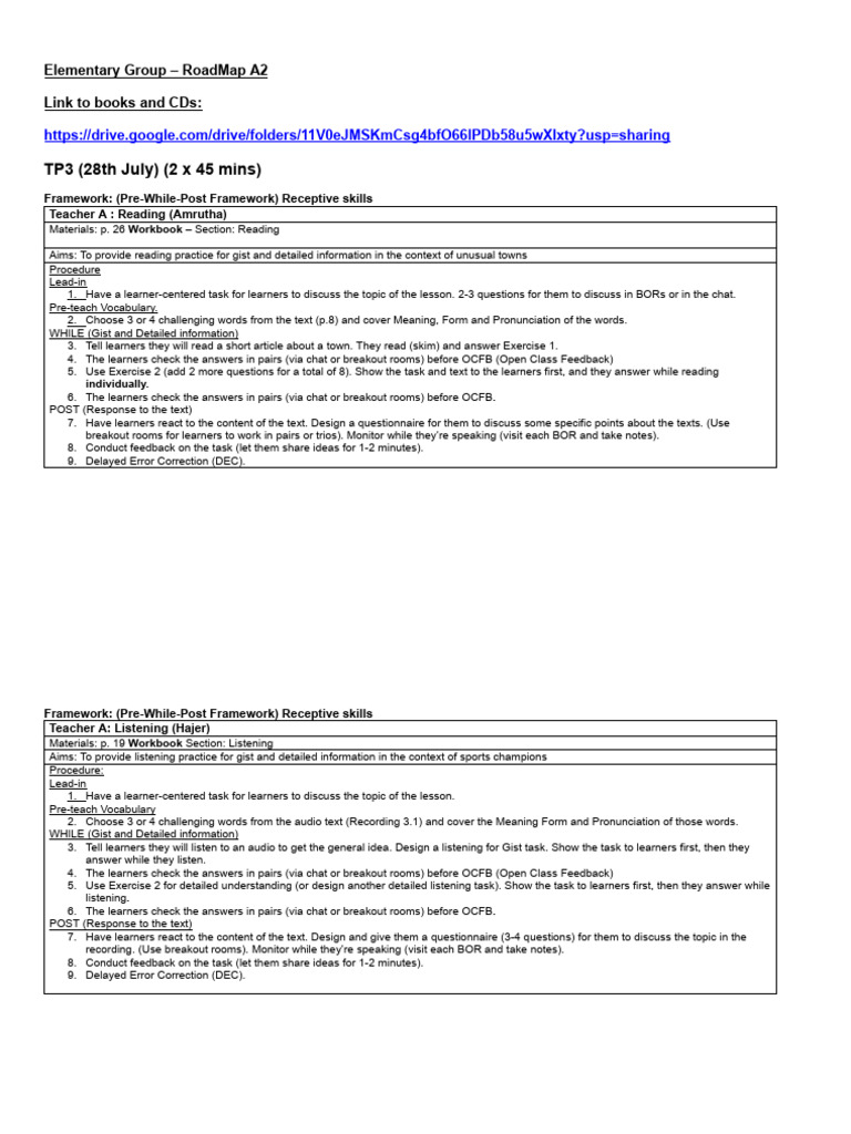 TP Points Lesson 3 - Elementary (CELTA Jun-Sep 2025) | PDF | Vocabulary | Cognition