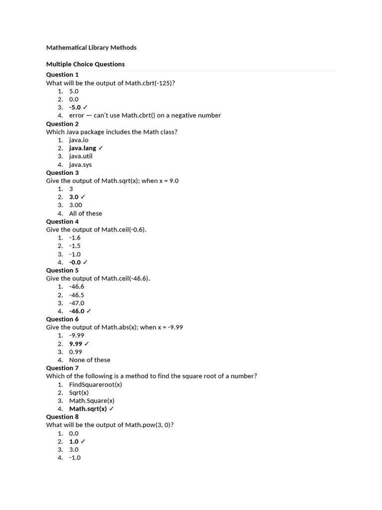 Mathematical Library Methods Q&A | PDF | Square Root | Mathematics