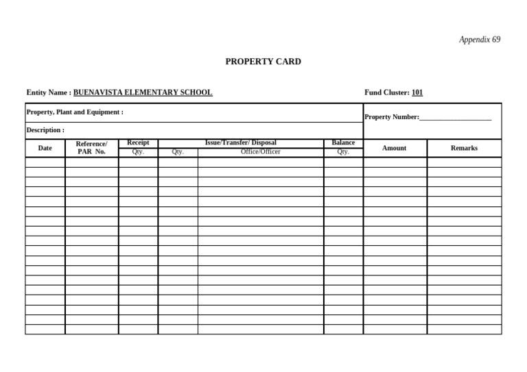 Property Form Appendix 69 Property Card | PDF