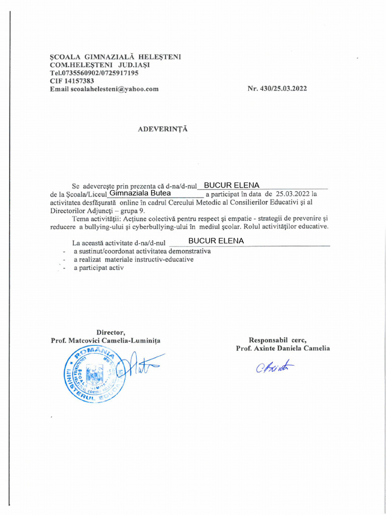 Adeverinta Cerc Educativ | PDF