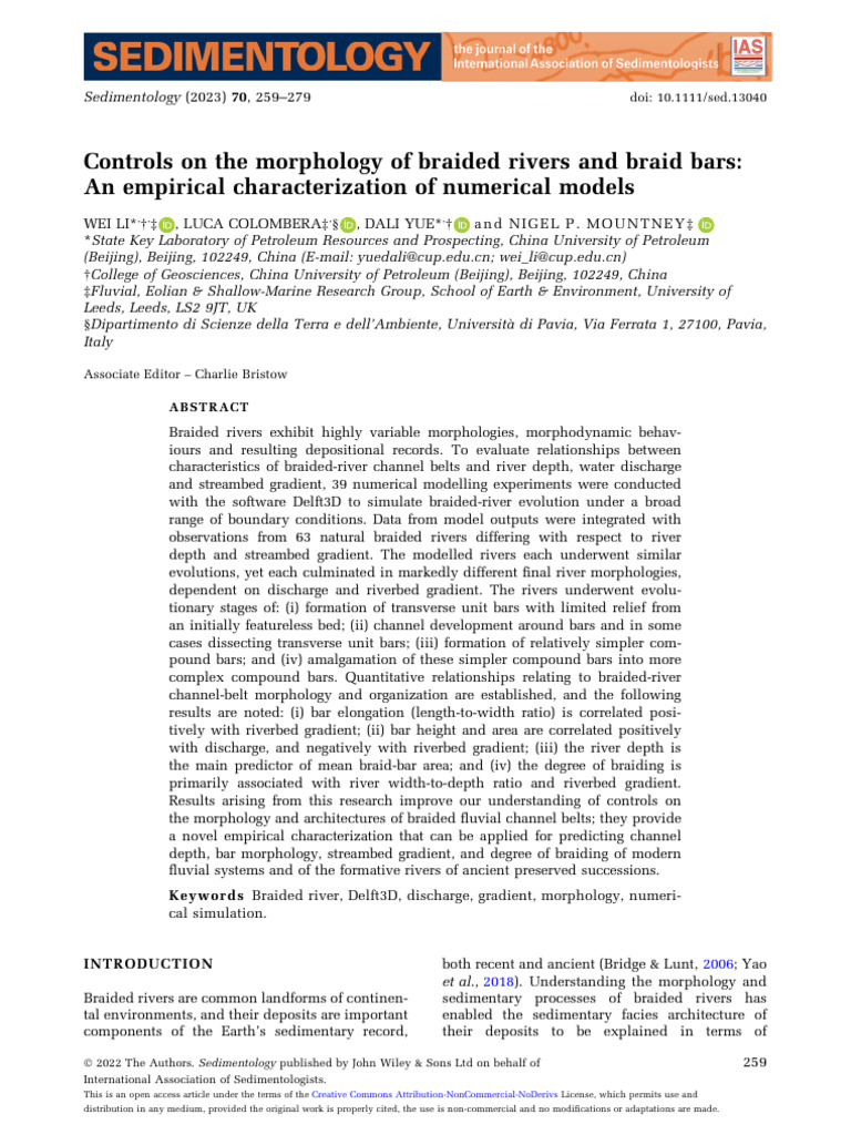 Sedimentology - 2022 - Li - Controls On The Morphology of Braided ...