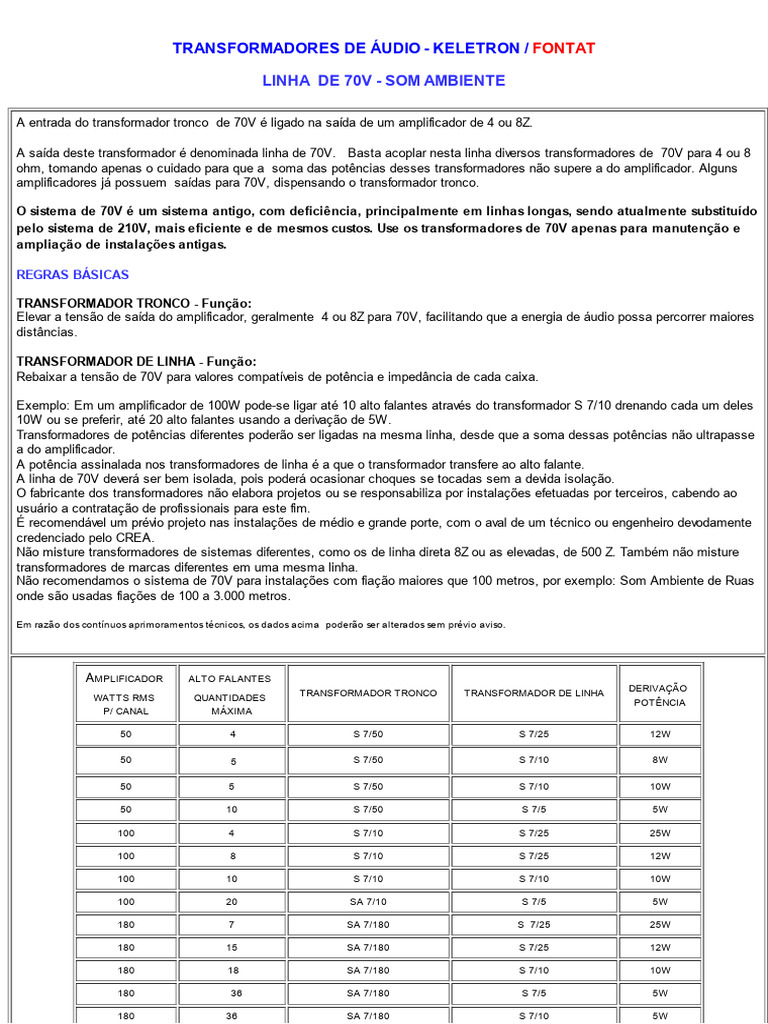 Transformadores de Áudio 70V para Som Ambiente | PDF | Transformador ...