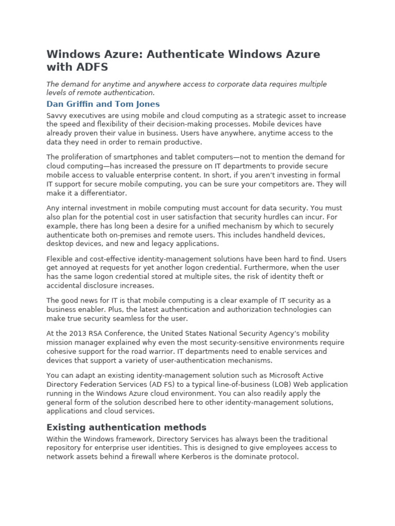 Windows Azure WITH ADFS - Scenerios - Imp | PDF | Active Directory ...