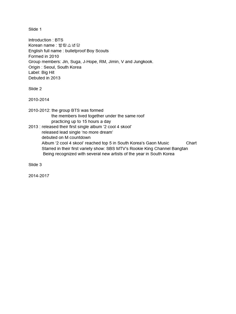 BTS Formation and Early Years | PDF