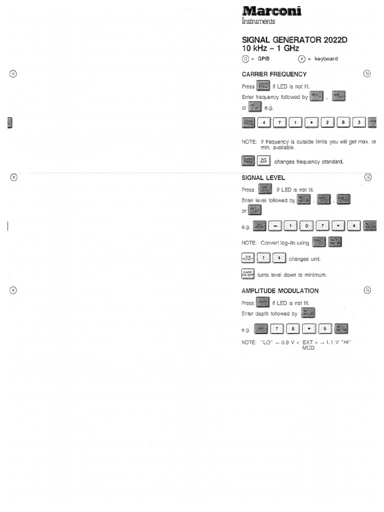 MARCONI 2022D Reference Card | PDF