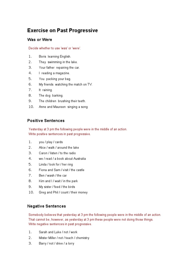 Exercise On Past Progressive | PDF | Leisure