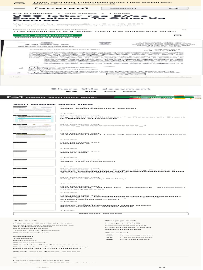 UGC-letter-reg-B.voc Equivalence To Other Ug Degree PDF | PDF