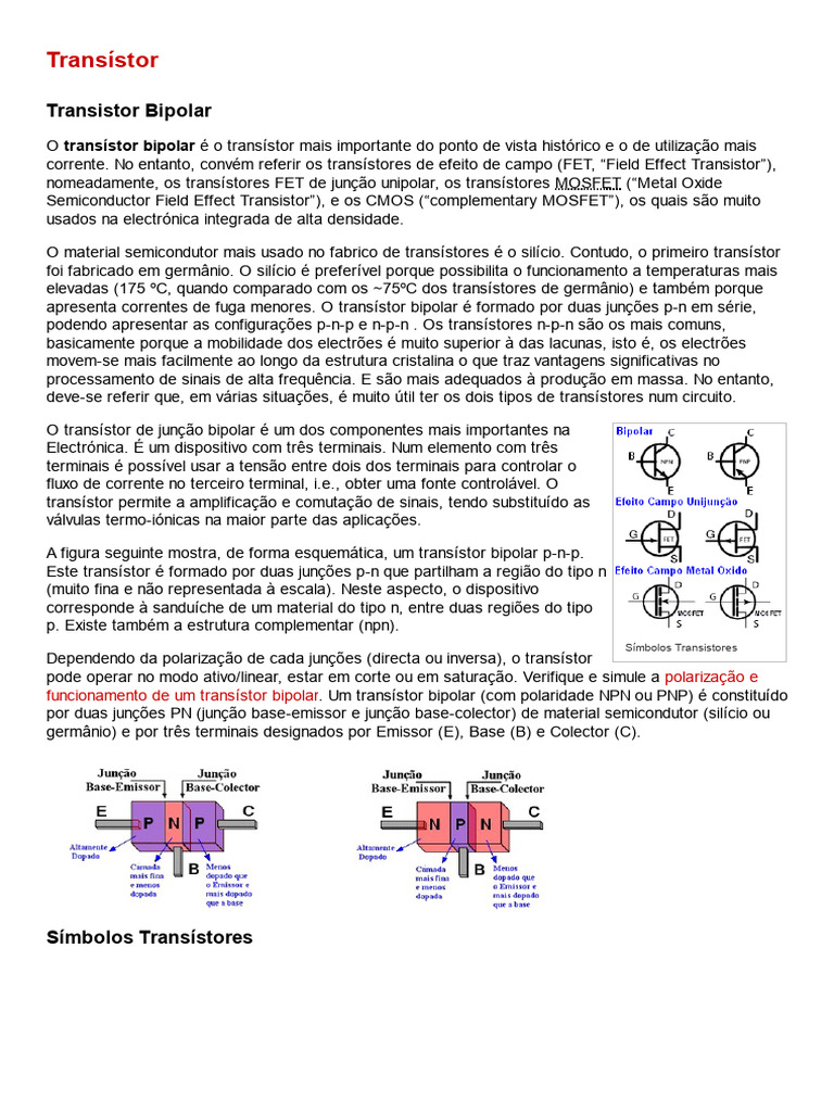 Símbolos e Funcionamento de Transistores | PDF | Transistor | MOSFET