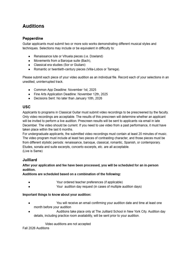 Auditions | PDF | Audition | Classical Guitar