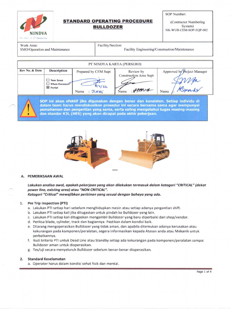 SOP Bulldozer NK | PDF
