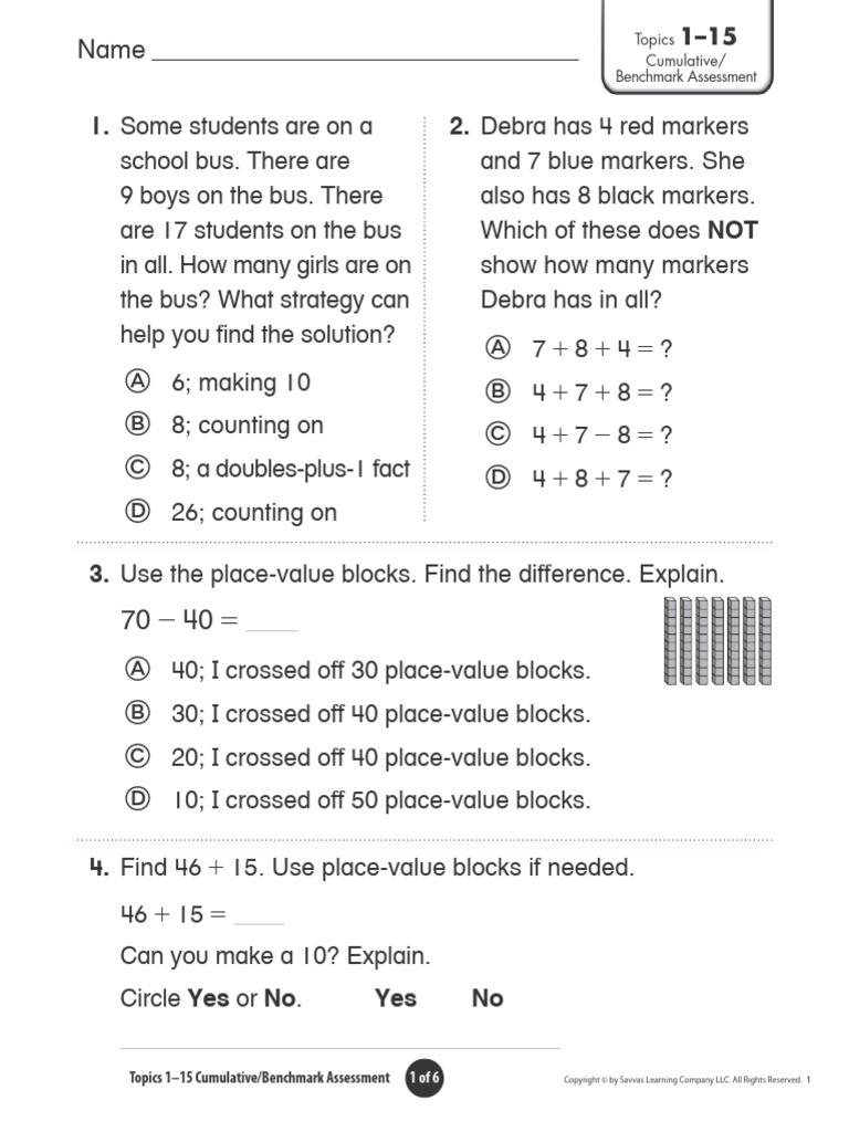 Topics 1-15 - Cumulative - Benchmark Assessment | PDF | Shape | Chess
