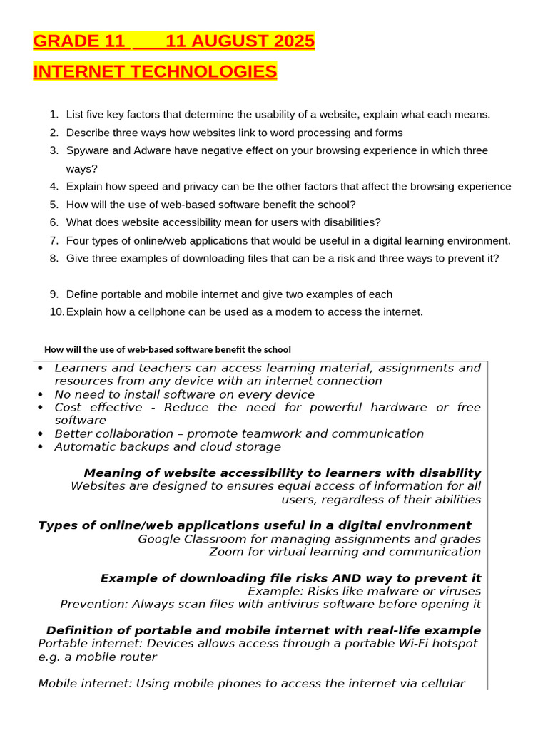 Key Internet Technologies for Education | PDF