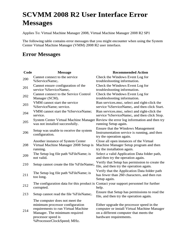 SCVMM 2008 R2 UI Error Messages Guide | PDF | Internet Information ...