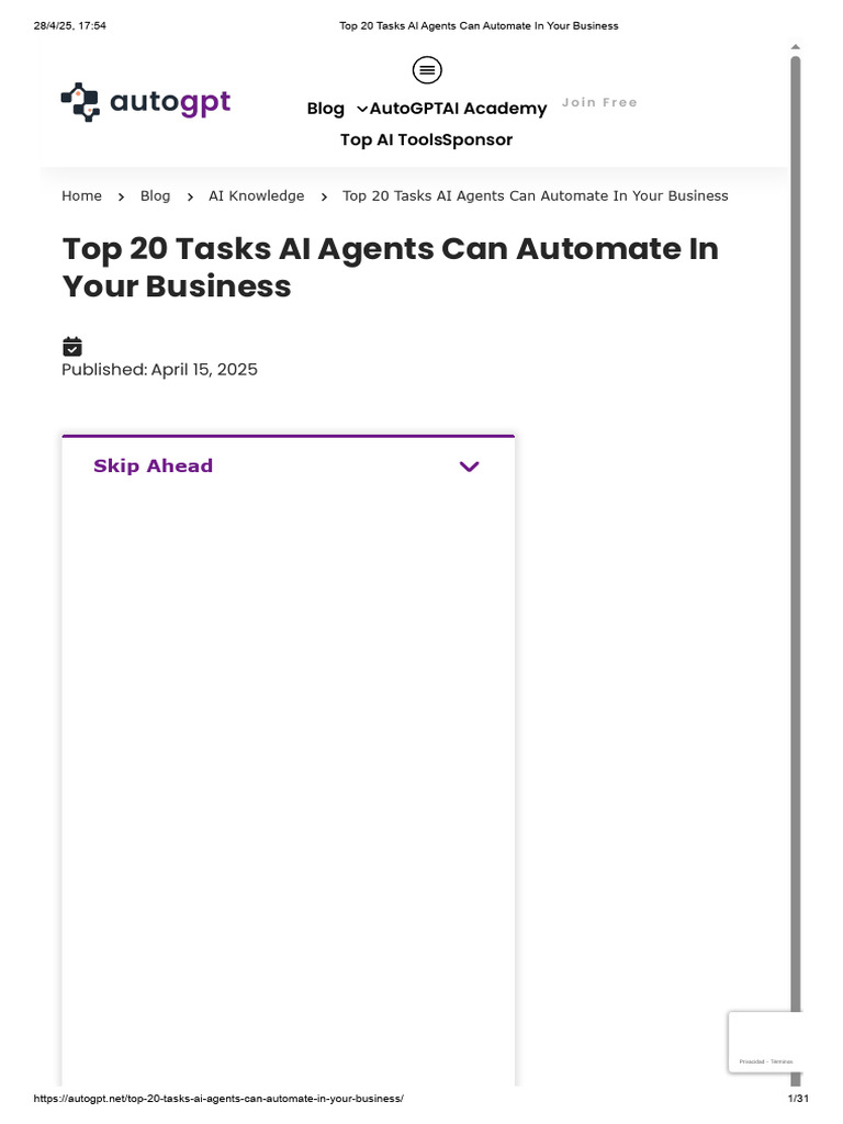 Top 20 AI Tasks for Business Automation | PDF | Artificial Intelligence ...