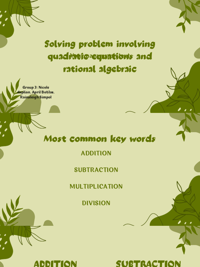 Quadratic Equations in Real-Life Problems | PDF | Equations ...