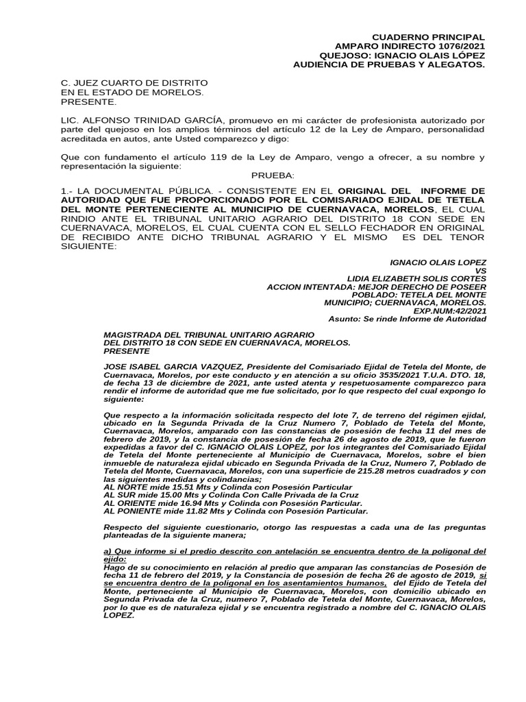Informe de Autoridad en Amparo 1076/2021 | PDF