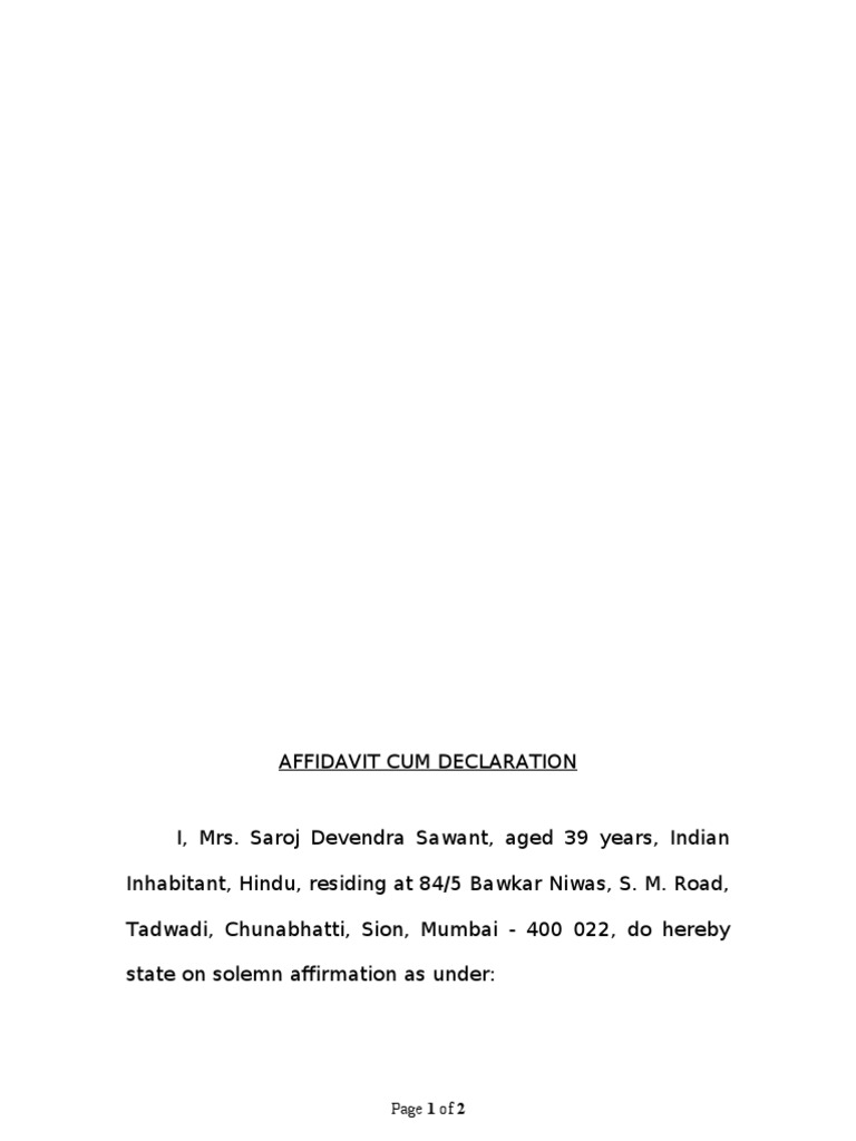Affidavit Cum Declaration: Page 1 of 2 | PDF | Law