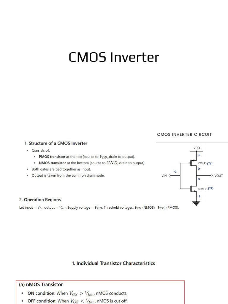 CMOS Inverter Aug26 Auto.pptx | PDF | Cmos | Mosfet
