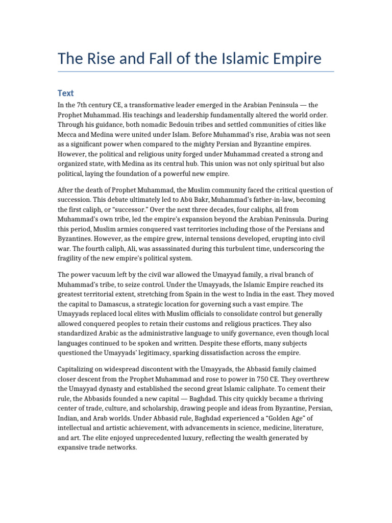 The Islamic Empire: Rise and Decline | PDF | Caliphate | Arabs