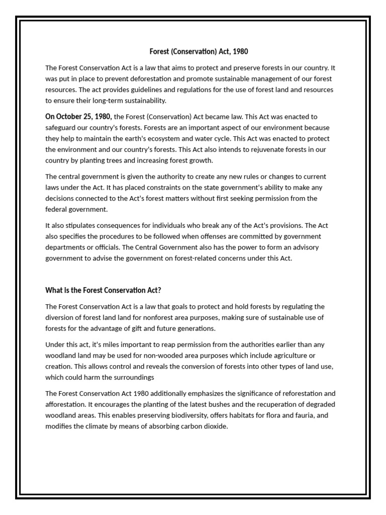 Forest Conservation Act Overview 1980 | PDF | Forest Management | Forests