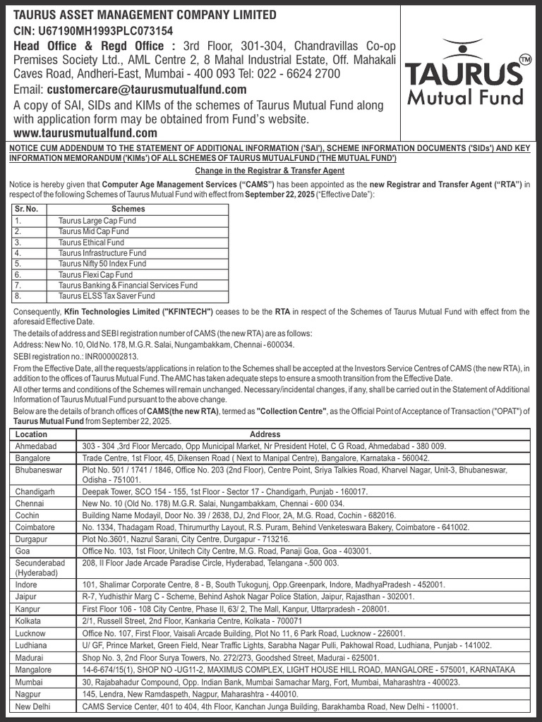 Notice of Change in RTA - 19th Sept 2025 | PDF