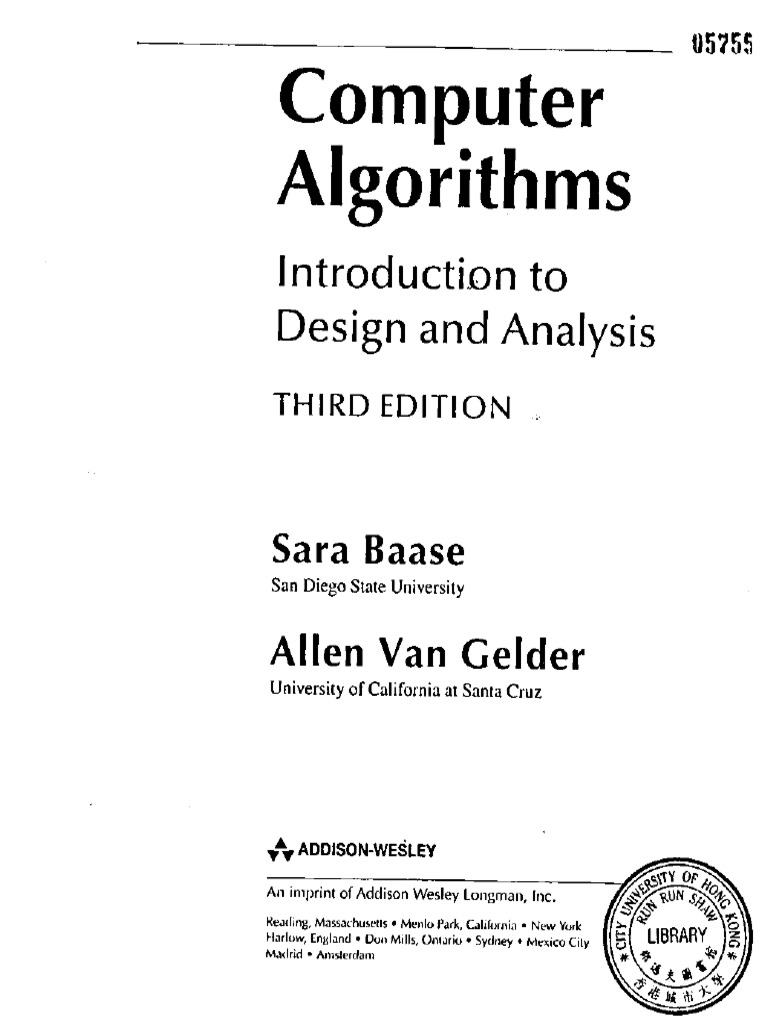 Sara Baase Allen Van Gelder Computer Algorithms Introduction To Design ...
