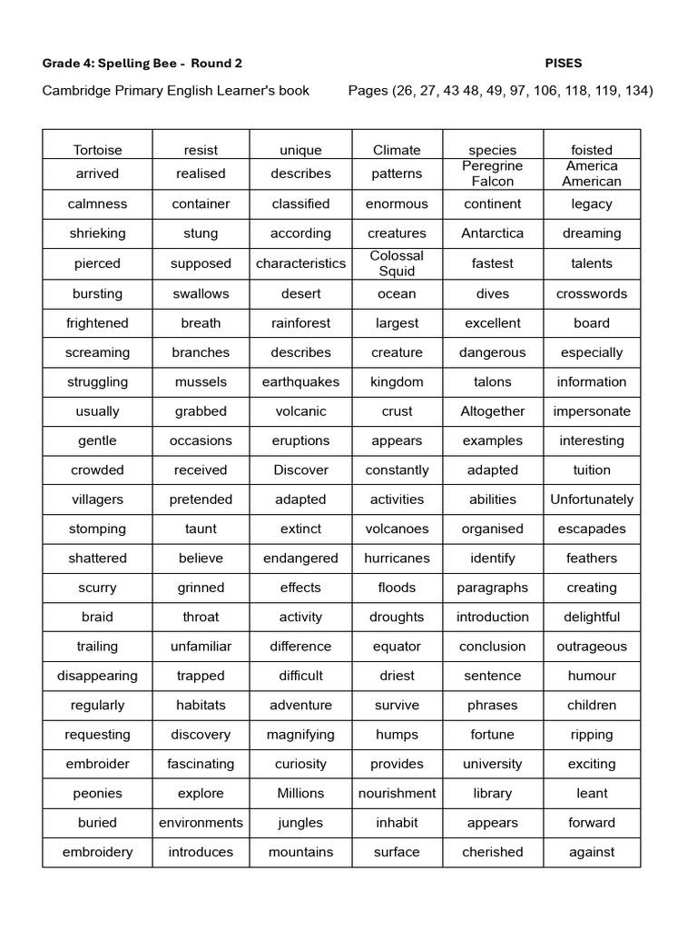 Gr4 Spelling Bee Round2 | PDF | Physical Geography | Earth Sciences
