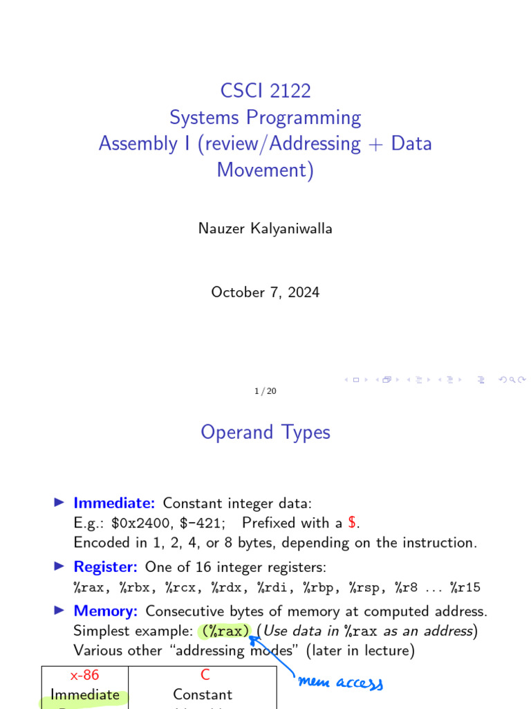 Lecture 8 ASM1 Annotated Partial | PDF | Pointer (Computer Programming ...