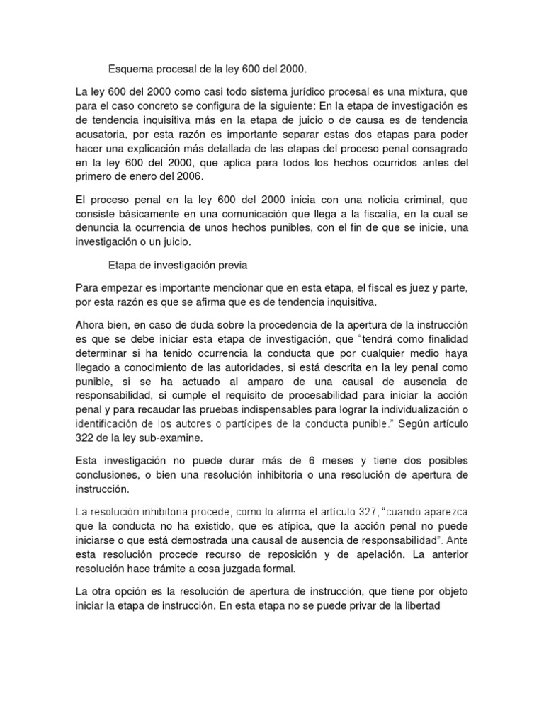 Etapas del Proceso Penal Ley 600/2000 | PDF | Procedimiento Criminal ...