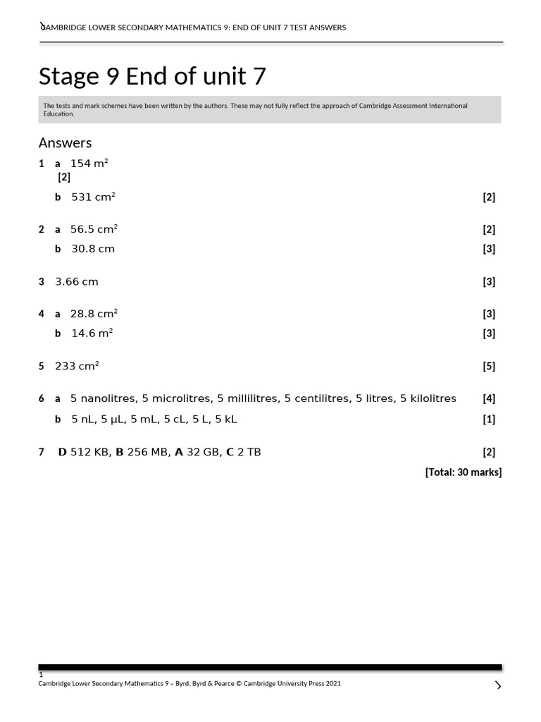 Unit 7 End-Of-unit Test Answers | PDF