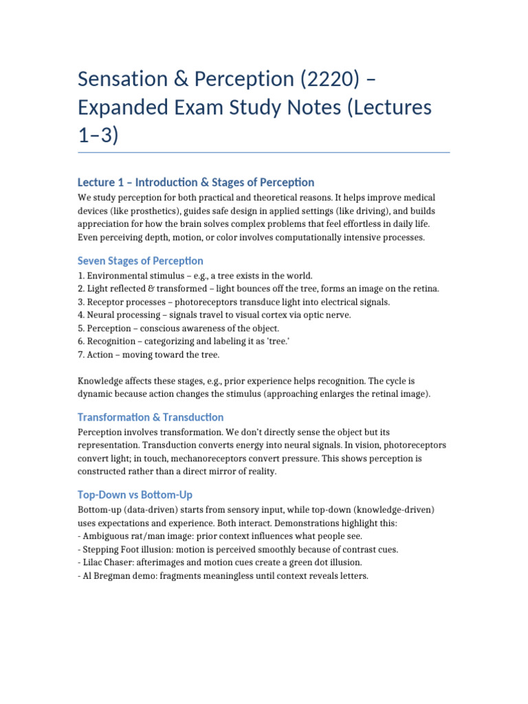 Sensation & Perception Exam Notes | PDF | Neuron | Perception