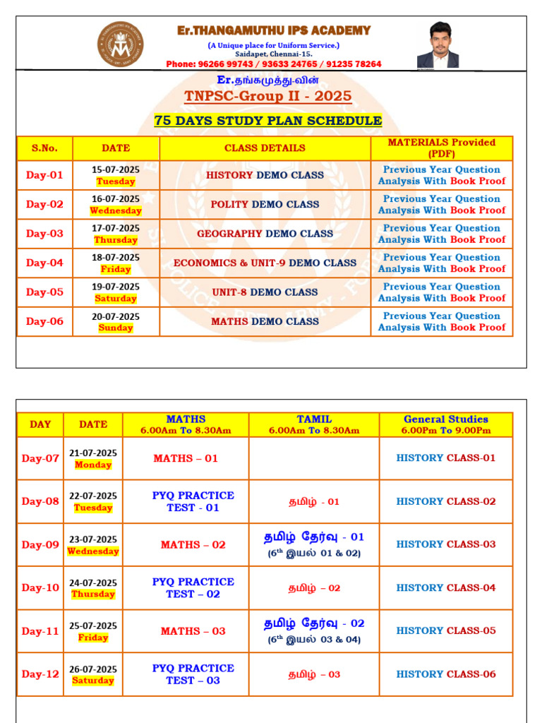 Tnpsc-Group II-2025 - 75 Days Study Plan - Tmips | PDF