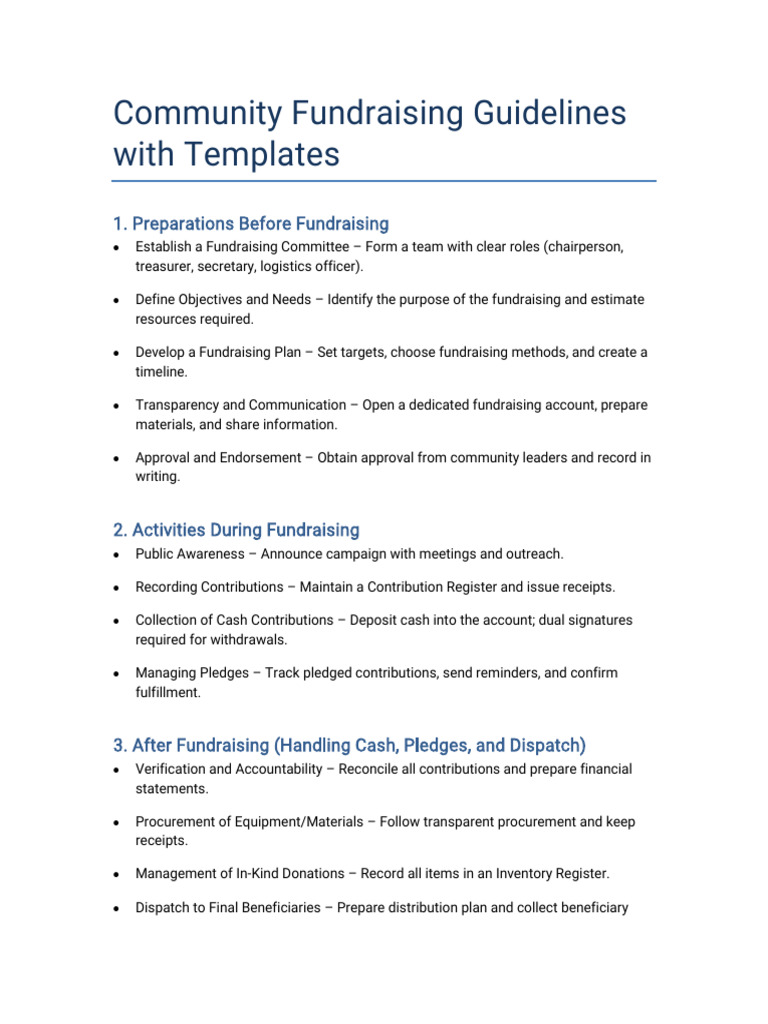 Community Fundraising Guidelines PDF | PDF | Fundraising | Cash