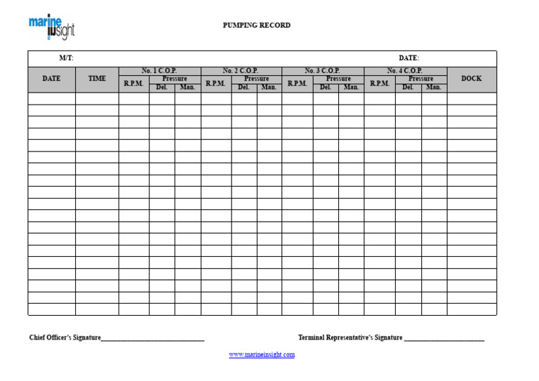 Pumping Record for Marine Operations | PDF
