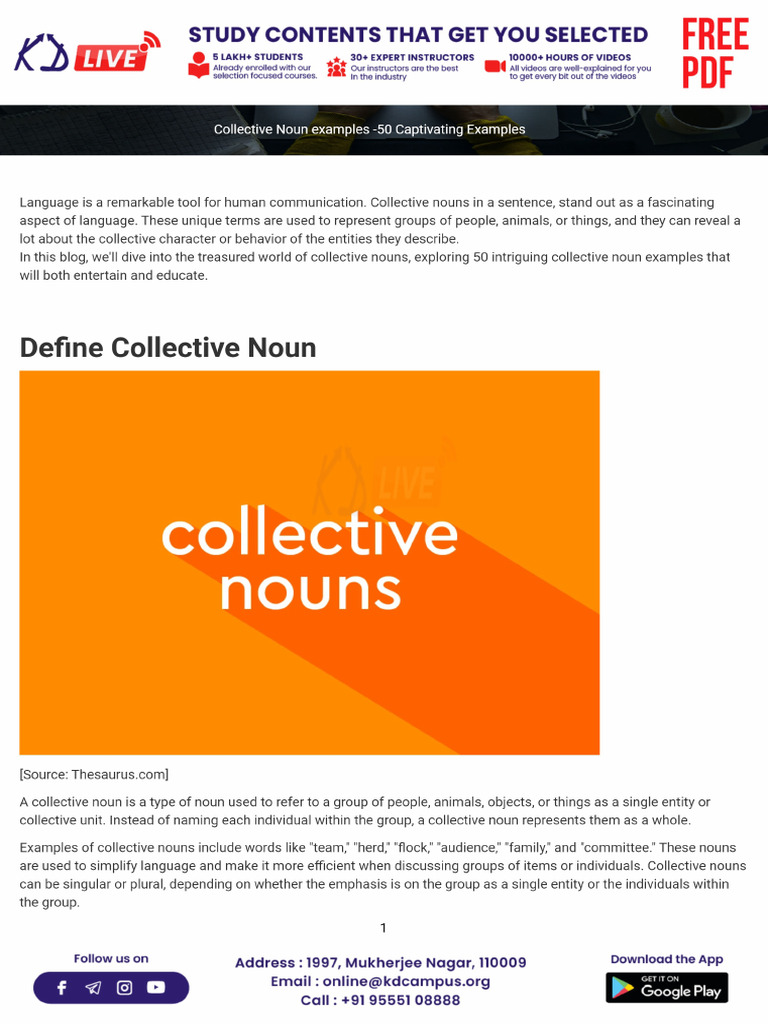 English Language Collective Noun Examples 50 Captivating Examples | PDF
