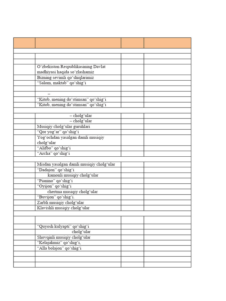 Musiqa 1-Sinf 2025-2026 | PDF
