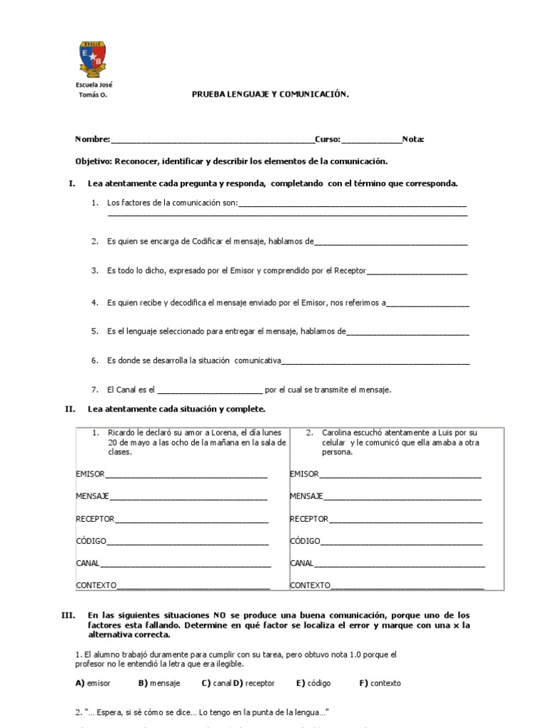 Prueba Elementos de La Comunicacion | PDF