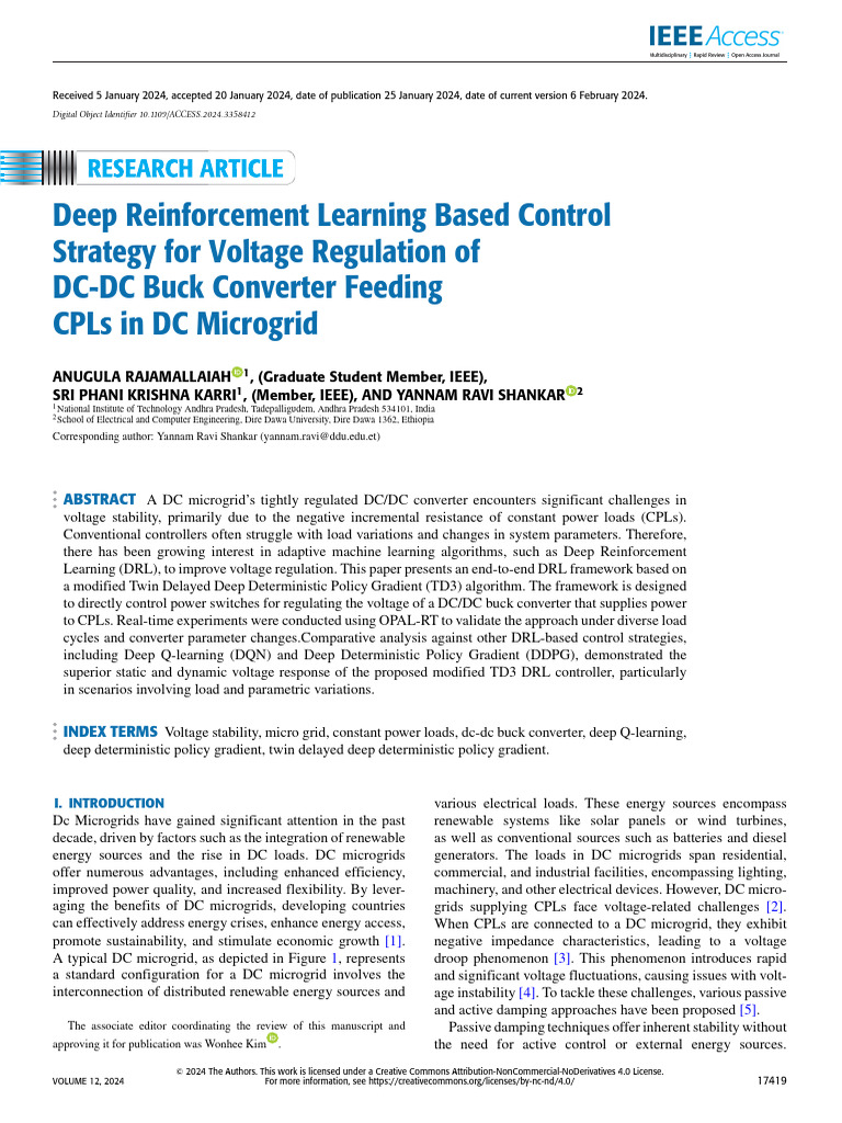 Deep Reinforcement Learning Based Control Strategy For Voltage Regulation of DC-DC Buck ...
