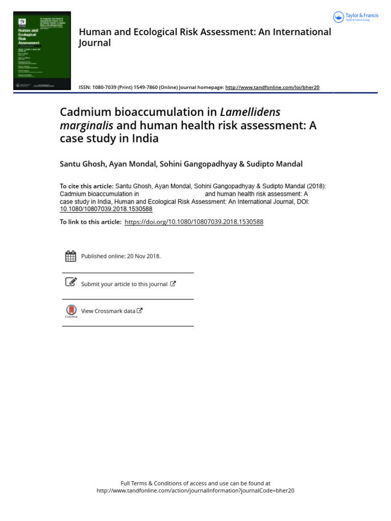 Cadmium Risk in Lamellidens marginalis | PDF | Water | Digestion