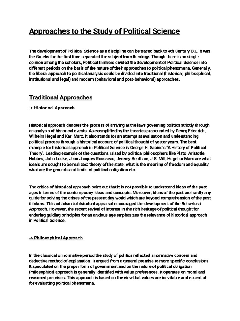 Approaches To The Study of Political Science | PDF | Political ...