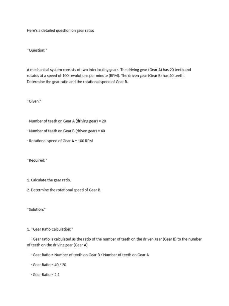 Gear Ratio and Speed Calculation Guide | PDF