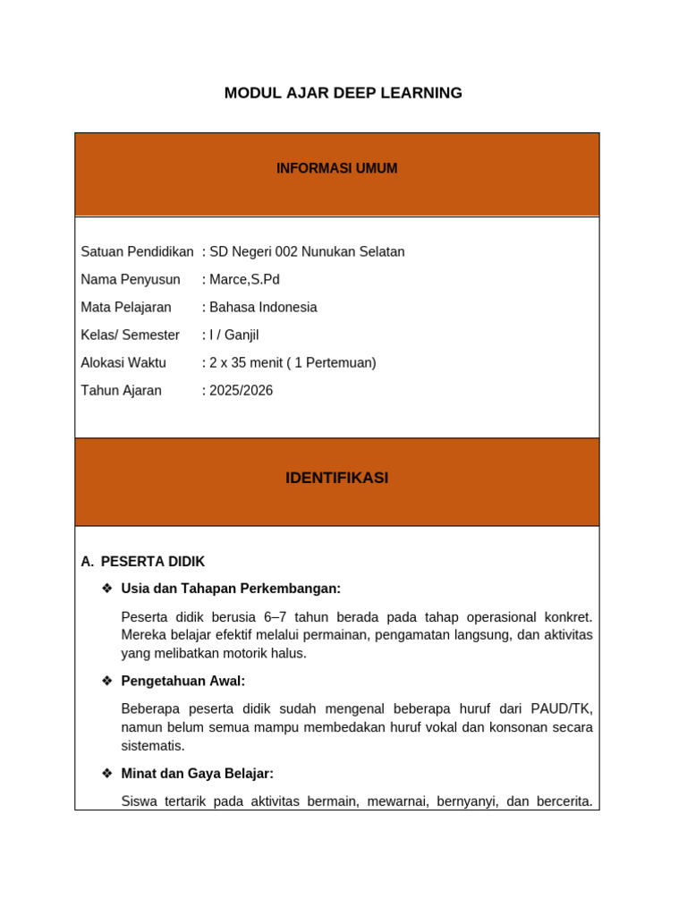 Modul Ajar Huruf Vokal dan Konsonan | PDF