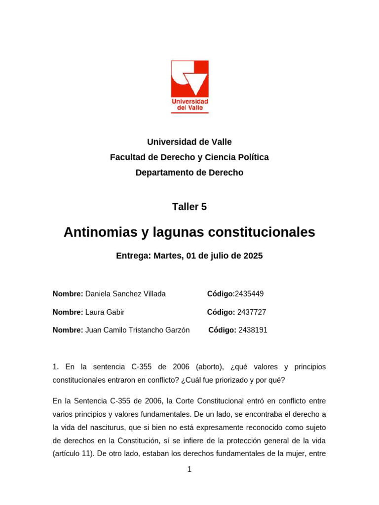 Sanchez, Gabir, Tristancho. Taller 5 | PDF | Dignidad | Aborto